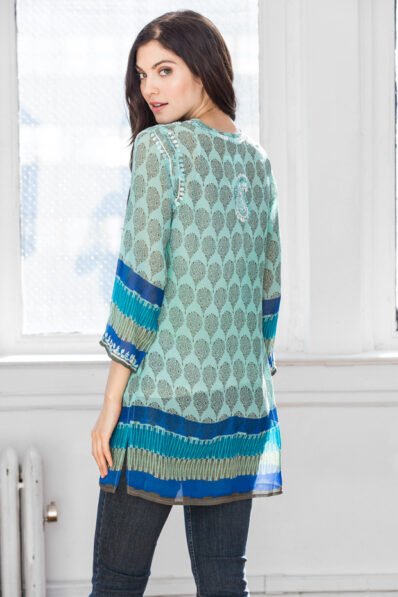 Allegra Aqua Silk Georgette Tunic - Amaya Textiles