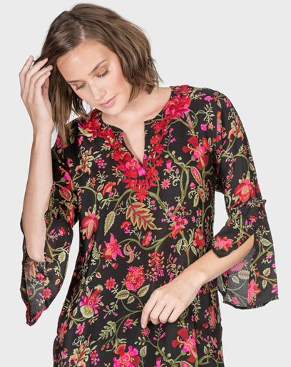 Hand Embroidered Silk & Cotton Women's Shirts, Tops, Tunics, Dresses